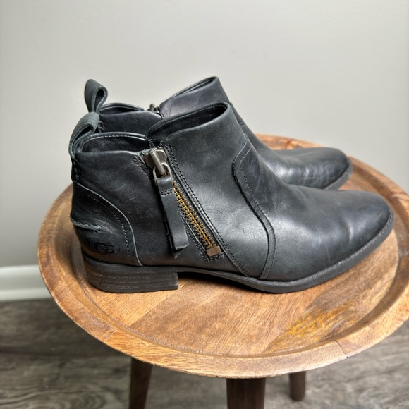 UGG | Shoes | Ugg Black Leather Ankle Boots | Poshmark
